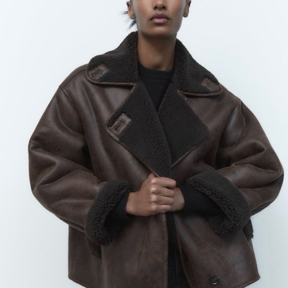 Zara | Jackets & Coats | Zara Brown Double Faced Shearling Jacket ...